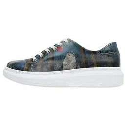 Plateausneaker DOGO "Myra Low-Top Sneaker Spring In East Damen Sneaker, Myra Low-Top", Damen, Gr. 36, Normalschaft, blau (blau, rot), Lederimitat, Schuhe Plateausneaker, Handgefertigt