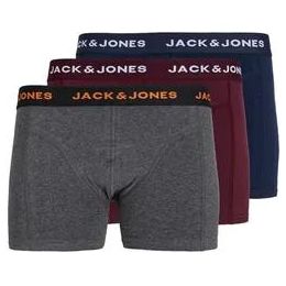 Jack & Jones Trunk JACK & JONES "JACBLACK &ndash; Boxershorts mit Stretch, Jersey und mittlerer Taille", Herren, Gr. M, 3 Stk., bunt (dunkelgrau melange pack:port royale, navy blazer), Jersey, Obermaterial: 95% Baumwolle, 5% Elasthan, meliert, unifarben, normal, Unterhosen, unifarben, modisch, regular fit, Jersey