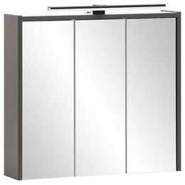 Spiegelschrank Schildmeyer "Palermo, Breite 65 cm", grau (anthrazit), B:65cm H:62,7cm T:16cm, FSC-zertifizierter Holzwerkstoff, Schr&auml;nke, Spiegelschrank, Mit LED-Leuchte und Steckdose, Metallbeschl&auml;ge, Glaseinlegeb&ouml;den