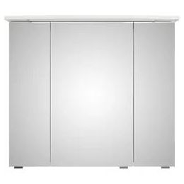 Badezimmerspiegelschrank SAPHIR "Serie 4010 Badezimmer-Spiegelschrank inkl. LED-Beleuchtung im Kranz", wei&szlig; (wei&szlig; glanz), B:82cm H:71,9cm T:26,5cm, Schr&auml;nke, Badschrank 82 cm breit, 3 T&uuml;ren, 6 Glas-Einlegeb&ouml;den, inkl T&uuml;rd&auml;mpfer