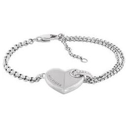 Armkette Tommy Hilfiger "BOLD HEARTS", silber (edelstahlfarben, wei&szlig;, wei&szlig;), Armb&auml;nder, Damen, 19cm, Edelstahl, Armkette, mit Emaille - mit Glasstein