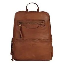 Cityrucksack Samantha Look, Damen, Gr. B/H/T: 36cm x 26cm x 13cm, onesize, braun (cognac), Leder, Rindsleder, leicht gl&auml;nzend, unifarben, Rucks&auml;cke Cityrucksack, echt Leder, Made in Italy