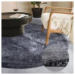 Hochflor-Teppich Hanse Home "Olaf", grau, H:38mm &Oslash;:200cm, Polyester, Teppiche, Langflor, Shaggy, einfarbig, flauschig, weich, gl&auml;nzend, modern, uni