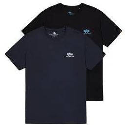Rundhalsshirt Alpha Industries "Basic T Small Logo 2 Pack", Herren, Gr. XL, blau (rep. blau, schwarz, blau), Single Jersey, Obermaterial: 100% Baumwolle, bedruckt, regular fit normal, Rundhals, Shirts Rundhalsshirt