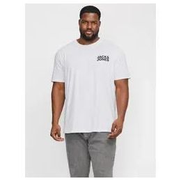 Jack & Jones PlusSize Rundhalsshirt "JJECORP LOGO TEE SS O-NECK NOOS PLS", Herren, Gr. 4XL, wei&szlig; (wei&szlig; detail:small print, schwarz), Single Jersey, Obermaterial: 100% Baumwolle, JACK & JONES PLUSSIZE, bedruckt, Basic, regular fit normal, Rundhals, gerader Abschluss, Shirts Rundhalsshirt, Baumwolle, regular fit