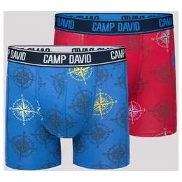 Boxershorts CAMP DAVID "Set:", Herren, Gr. L, 2 Stk., bunt (electric blau, rot), Material: 95% Baumwolle, 5% Elasthan, bedruckt, Unterhosen, mit All Over Print
