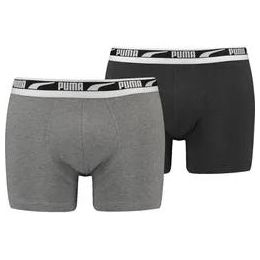 Boxershorts Puma "MEN MULTI LOGO BOXER 2P", Herren, Gr. L, grau (grau melange), Obermaterial: 95% Baumwolle, 5% Elasthan, meliert, eng, Unterhosen, Komfortbund