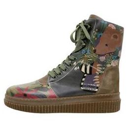 Schn&uuml;rboots DOGO "Future High Top Boots Bear And Flowers Damen Stiefeletten", Damen, Gr. 39, Normalschaft, schwarz, Lederimitat, Schuhe Schn&uuml;rboots, Handgefertigt