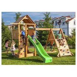 Spielturm Fungoo "FORTRESS Spider+", braun (gr&uuml;n), Spielt&uuml;rme, KinderB:560cm H:305cm T:445cm, Holz, Metall, Polyethylen, mit Schaukel & Rutsche, Klettererweiterung, FSC - sch&uuml;tzt Wald, B:560cm H:305cm T:445cm