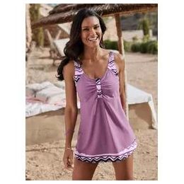 Tankini-Top feel good, Damen, Gr. 50, Cup C, lila (violett, schwarz, bedruckt), Elasthan, Polyamid, Bikini-Oberteile