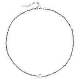 Collier Smart Jewel "mit Edelstein-Kugeln + Muschelkern-Perle, Silber 925", lila, Halsketten, Damen, 45cm, Silber 925 (Sterlingsilber), Collier