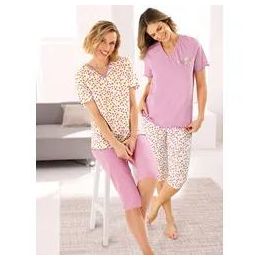 w&auml;schepur Capri-Pyjama W&Auml;SCHEPUR, Damen, Gr. 44/46, bunt (wei&szlig;, orchidee, bedruckt, orchidee), 100% Baumwolle, Homewear-Sets