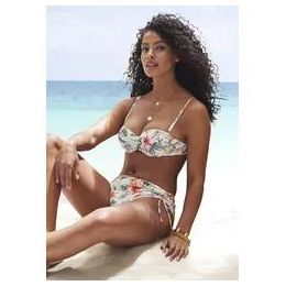 B&uuml;gel-Bandeau-Bikini-Top Lascana "Salsa", Damen, Gr. 44, Cup E, beige (creme bedruckt), Microfaser, Recycling-Polyamid, gebl&uuml;mt, Bikini-Oberteile, mit tollem Blumenprint
