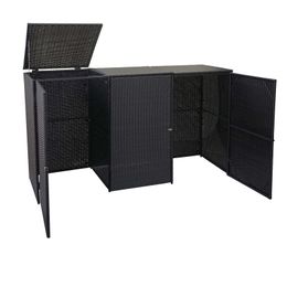 3er-M&uuml;lltonnenverkleidung MCW-E25, M&uuml;lltonnenbox M&uuml;lltonnenabdeckung, Poly-Rattan 3x120l ~ schwarz
