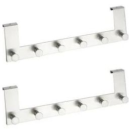 Wenko T&uuml;rgarderobe Edelstahl Mod. Celano 2er Set, je 6 Haken, f&uuml;r T&uuml;rfalzst&auml;rken bis 2 cm