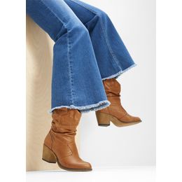 bonprix Cowboy-Boots mit Raffung, braun, Gr.40, L&auml;ssige Cowboy Stiefelette mit Raffung