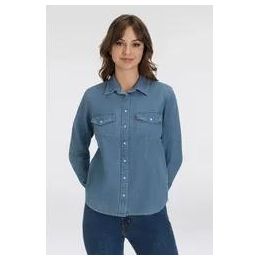 Levi's Jeansbluse LEVI'S "ESSENTIAL WESTERN", Damen, Gr. L (40), play break, Denim/Jeans, Obermaterial: 91% Baumwolle, 9% Leinen, Basic, figurbetont h&uuml;ftbedeckend, eckige 1-Knopf-Manschette mit Schlitz, Blusen Jeansbluse, mit Brusttaschen mit Druckkn&ouml;pfen