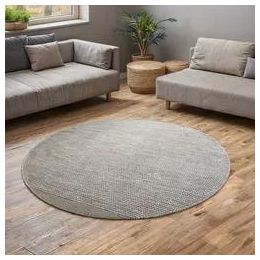 Wollteppich OTTO HOME "Odenne", beige (creme, grau), B:100cm H:10mm L:100cm &Oslash;:100cm, Wolle, Teppiche, handgewebter Wendeteppich, melierte Optik, reine Wolle, Wohnzimmer