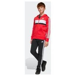Trainingsanzug Adidas SPORTSWEAR "J 3S TIB FL TS", Jungen, Gr. 128, rot (pure ruby, wei&szlig;), Obermaterial: 70% Baumwolle, 30% Polyester, Sportanz&uuml;ge Trainingsanzug