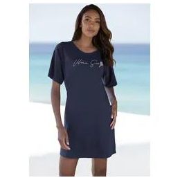 Sleepshirt Vivance DREAMS, Damen, Gr. 32/34, N-Gr, blau (dunkelblau), Single Jersey, Obermaterial: 60% Baumwolle, 40% Polyester, bedruckt, unifarben, bequem ca. Mitte Oberschenkel, Rundhals, abgesteppt, Kleider Sleepshirt, mit sch&ouml;nem Frontprint