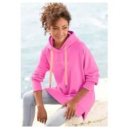 Kapuzensweatshirt ELBSAND "Svana", Damen, Gr. L (40), pink, Sweatware, Obermaterial: 95% Baumwolle, 5% Elasthan, unifarben, figurumspielend h&uuml;ftlang, Raglan&auml;rmel extrabreites B&uuml;ndchen, Sweatshirts, mit Logoprint, bequemer Hoodie, seitliche Schlitze