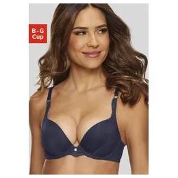 Push-up-BH s.Oliver "Pauline", Damen, Gr. 75, Cup C, blau (dunkelblau), Microtouch, Obermaterial: 69% Polyamid, 17% Elasthan, 14% Polyester, BHs Push-up-BH, mit feiner Spitze seitlich am Cup und modischem Accessoire, Dessous