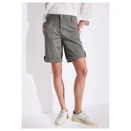 Bermudas Street One "Style Yulius", Damen, Gr. 44, N-Gr, grau (overcast grau), Web, Obermaterial: 98% Baumwolle, 2% Elasthan, unifarben, regular fit kniefrei, Hosen Bermudas, Sommerhose mit Turn-Up