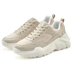 Sneaker Lascana "Turnschuhe", Damen, Gr. 42, beige, Obermaterial: 50% Lederimitat, 50% Textilmaterial. Decksohle: 100% Textilmaterial. Futter: 100% Textilmaterial. Laufsohle: 100% Synthetik, unifarben, Basic, Schuhe Modernsneaker Sneaker low, Halbschuh, Sportschuh, leichte Chunky Sohle, weiche Innensohle VEGAN