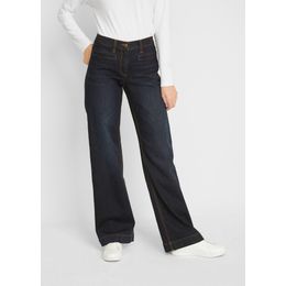 bonprix Wide-Leg-Jeans Mid Waist Bequembund, blau, Gr.42, Moderne Baumwoll-Jeans sorgt mit extra weitem Bein f&uuml;r gro&szlig;es Wohlf&uuml;hlkomfort, 98% Baumwolle