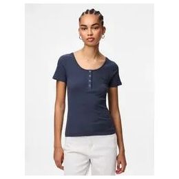 Kurzarmshirt Pieces "PCKITTE SS TOP NOOS BC", Damen, Gr. XL, blau (ombre blau), Rippware, Obermaterial: 95% Baumwolle, 5% Elasthan, unifarben, slim fit normal, Rundhals, Shirts, Baumwollmischung, slim fit