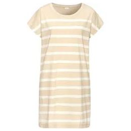 Nachthemd s.Oliver, Damen, Gr. 32/34, N-Gr, beige (beige, wei&szlig;, gestreift), Single Jersey, Obermaterial: 60% Baumwolle, 40% Polyester, gestreift, unifarben, loose fit mini, Rundhals, angeschnitten, Kleider Nachthemd, mit garngef&auml;rbten Streifen
