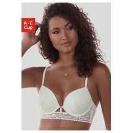 Push-up-BH Lascana, Damen, Gr. 75, Cup A, gr&uuml;n (hellmint), Spitze, Obermaterial: 60% Polyamid, 33% Polyester, 7% Elasthan, BHs Push-up-BH, mit B&uuml;gel aus floraler Jacquardspitze, sexy Dessous