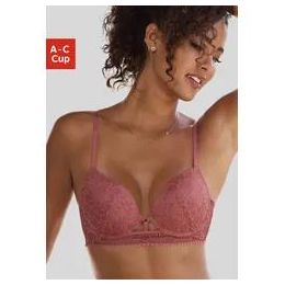 Push-up-BH Lascana, Damen, Gr. 75, Cup C, braun (kastanie), Spitze, Obermaterial: 60% Polyamid, 33% Polyester, 7% Elasthan, BHs Push-up-BH, mit B&uuml;gel aus floraler Jacquardspitze, sexy Dessous