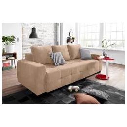 Schlafsofa Collection AB "Bella, B: 241 cm, Liegefl. 142x194 cm", braun (hellbraun), B:241cm H:90cm T:94cm, Zierkissen: 100% Polyester;Microfaser PRIMABELLE (100% Polyester);Struktur fein (100% Polyester), Sofas, Schlafsofa, Bettfunktion, Bettkasten & 2 Zierkissen, Federkern, Topseller
