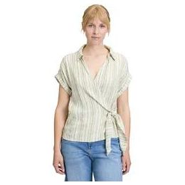 Klassische Bluse Cartoon "Damen mit Bindeg&uuml;rtel", Damen, Gr. 34, gr&uuml;n (nature, gr&uuml;n), Obermaterial: 50% Viskose, 30% Polyester, 20% Leinen, schmal normal, V-Ausschnitt, Blusen