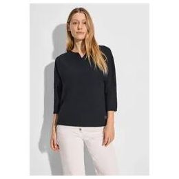 3/4-Arm-Shirt Cecil, Damen, Gr. XXL (46), blau (universal blau), Stoff, 68% Polyester, 28% Viskose, 4% Elasthan, unifarben, gerade normal, Rundhals, B&uuml;ndchen, Shirts 3/4-Arm-Shirt, mit 3/4 &Auml;rmeln
