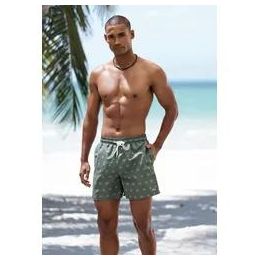 Badeshorts s.Oliver, Herren, Gr. XL, N-Gr, gr&uuml;n (olive, creme print), Microfaser, Obermaterial: 50% Polyester, 50% Polyester (RebornTM). Innenslip: 100% Polyester, bedruckt, Badehosen Badeshorts, mit modischem Alloverprint