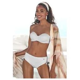 B&uuml;gel-Bandeau-Bikini-Top Lascana "Omara", Damen, Gr. 42, Cup B, beige (creme), Recycling-Polyamid, unifarben, Bikini-Oberteile, mit Lochstickerei