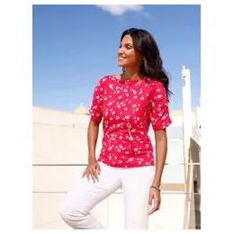 Kurzarmshirt Classic Basics "Kurzarm-Shirt", Damen, Gr. 48, rot (erdbeere, ecru, bedruckt), 100% Baumwolle, gebl&uuml;mt, gemustert, U-Boot-Ausschnitt, Shirts