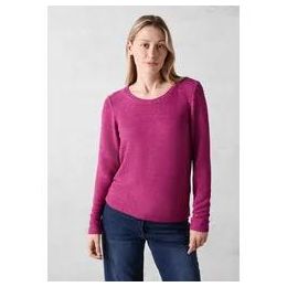 Langarmshirt Cecil, Damen, Gr. XXL (46), pink (jewel pink melange), Stoff, 67% Viskose, 28% Polyester, 5% Elasthan, unifarben, normal normal, U-Boot-Ausschnitt, B&uuml;ndchen, Shirts Langarmshirt, mit Materialmix