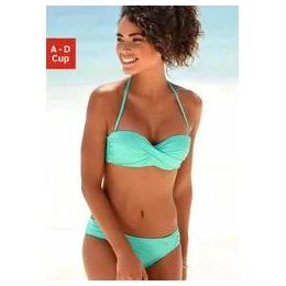 B&uuml;gel-Bandeau-Bikini s.Oliver, Damen, Gr. 42, Cup C, blau (t&uuml;rkis), Recycling-Polyamid, unifarben, Bikini-Sets, mit Raffung