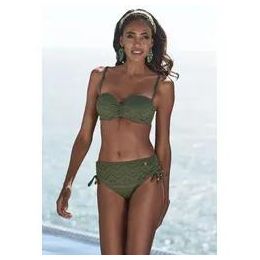 B&uuml;gel-Bandeau-Bikini-Top Lascana "Omara", Damen, Gr. 42, Cup E, gr&uuml;n (oliv), Recycling-Polyamid, unifarben, Bikini-Oberteile, mit Lochstickerei