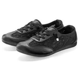 Sneaker Lascana "Freizeitschuh, Halbschuh, Slip-On-Sneaker", Herren, Gr. 42, schwarz, Obermaterial: 60% Textilmaterial, 40% Lederimitat. Decksohle: 100% Textilmaterial. Futter: 100% Textilmaterial. Laufsohle: 100% Synthetik, leicht transparent, unifarben, Basic, Schuhe Sneaker, mit modischen Spitzendetails & herausnehmbarer Innensohle VEGAN, Topseller