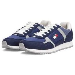 Tommy Hilfiger Sneaker TOMMY JEANS "TJM RUNNER CASUAL", Herren, Gr. 44, dunkelblau, k&ouml;nigsblau, Lederimitat, Textil, kontrastfarbene Details, Schuhe Sneaker, Schn&uuml;rschuh, Halbschuh, Freizeitschuh mit seitliche Logoflag