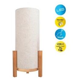 N&auml;ve N&Auml;VE LED Tischleuchte "Madita", beige (natur), 1, &Oslash; 18cm H: 48cm, 1 Stk., Leuchten, Akkubetrieb, inkl. USB-C-Kabel, Holzgestell, Textilschirm, dimmbar, LED Tischleuchte