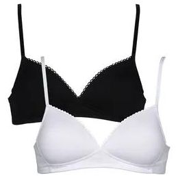 B&uuml;gelloser BH MY BASIC, Damen, Gr. 70, Cup A, schwarz-wei&szlig; (schwarz, wei&szlig;), Obermaterial: 95% Baumwolle, 5% Elasthan, unifarben, Basic, Basic, BHs, flache Verarbeitung, wattiert, ohne B&uuml;gel, basic, Baumwollmix