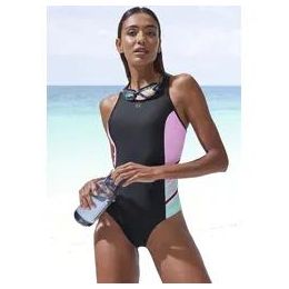 Badeanzug Lascana ACTIVE, Damen, Gr. 36, N-Gr, schwarz (schwarz, mint), Recycling-Polyamid, Xtra Life LYCRA, gestreift, Badeanz&uuml;ge Badeanzug, mit hohem R&uuml;cken