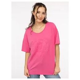 Kurzarmshirt Zwillingsherz "Oversized Shirt Stempeldruck "Moin", Damen, Gr. S/M, pink, Web, Obermaterial: 95% Baumwolle, 5% Elasthan, bedruckt, unifarben, oversize Po-bedeckend, Rundhals, Shirts, Kurzarm, tiefer Rundhalsausschnitt, Schriftzug, Baumwollmischung