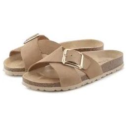 Pantolette ELBSAND "Mule, Sandale, offener Schuh, Sommerschuh, Lederpantolette", Damen, Gr. 38, beige, Obermaterial: 100% Rindsleder. Decksohle: 100% Rindsleder. Laufsohle: 100% Synthetik, unifarben, Schuhe Pantolette, aus hochwertigem Leder mit weichem Korkfu&szlig;bett