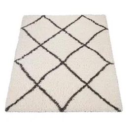 Hochflor-Teppich Paco Home "Maghreb 79", beige, B:60cm H:44mm L:90cm, Polyester, Teppiche, Rauten Muster, Scandi Design, weich und flauschig